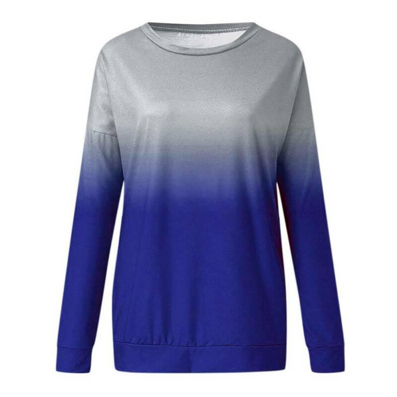 Buy Women Gradient Color T Shirt Ladies Crew Neck Long Sleeve Tops ...