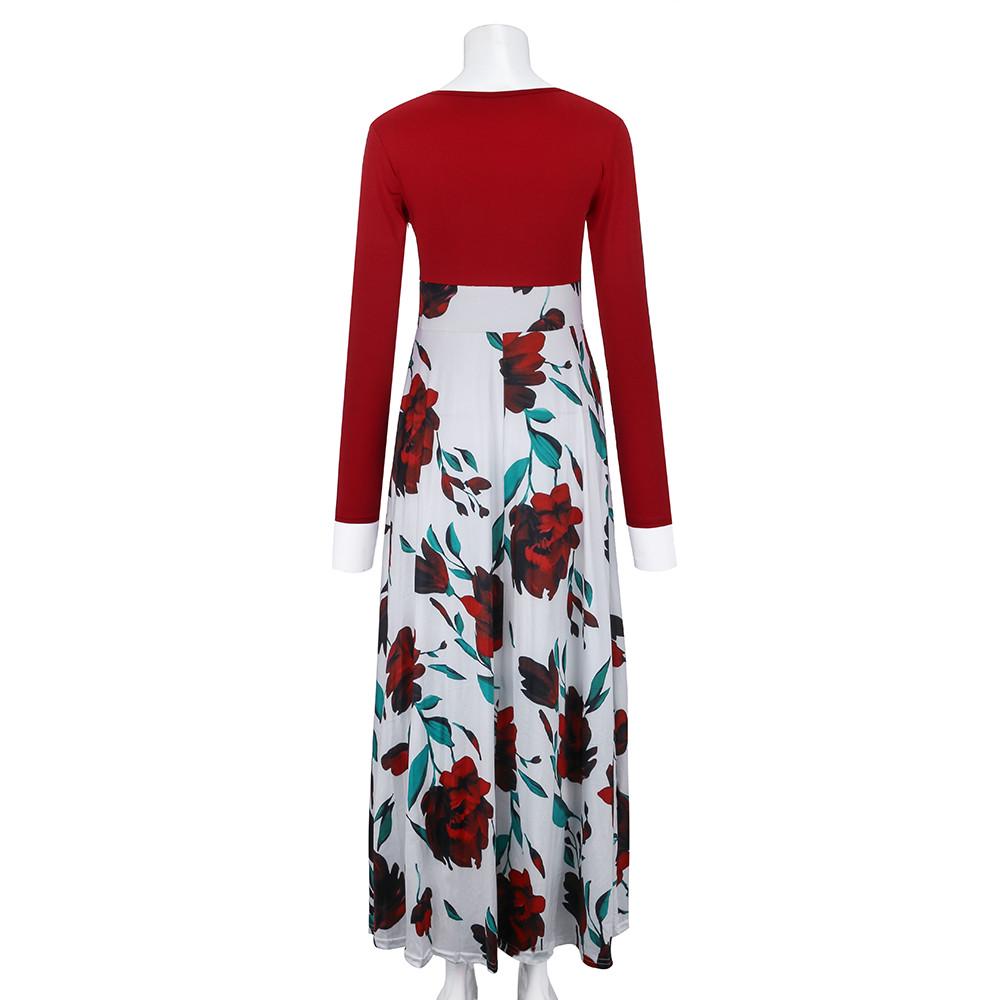 Buy Burger Fashion Women Long Sleeve Floral Boho Print Long Maxi Dress ...
