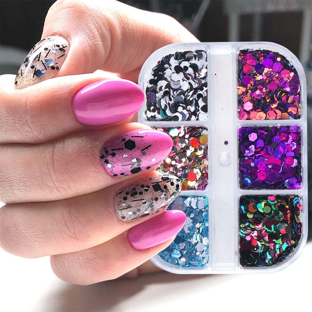Buy 6 Design/set Style Irregular Spangles Hexagon Holographic Colorful ...