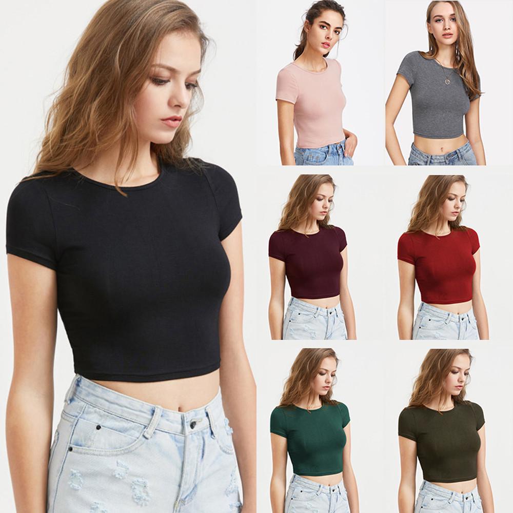 Satın alın Women Fashion Casual Pure Color Basic T-Shirt O-Neck Tank ...