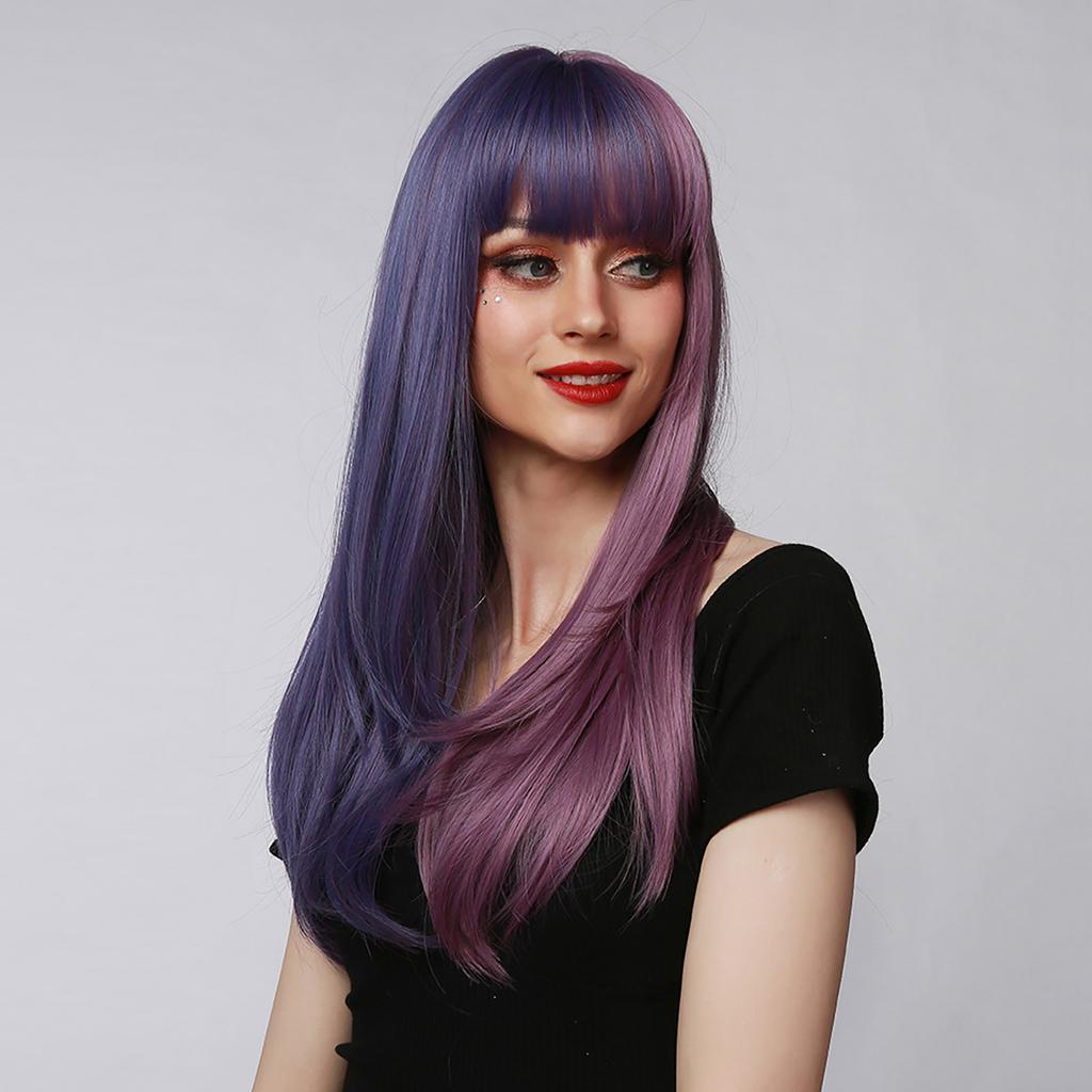 Buy 45cm High Temperature Silk Cos Wig Blue Purple Two-tone Long ...