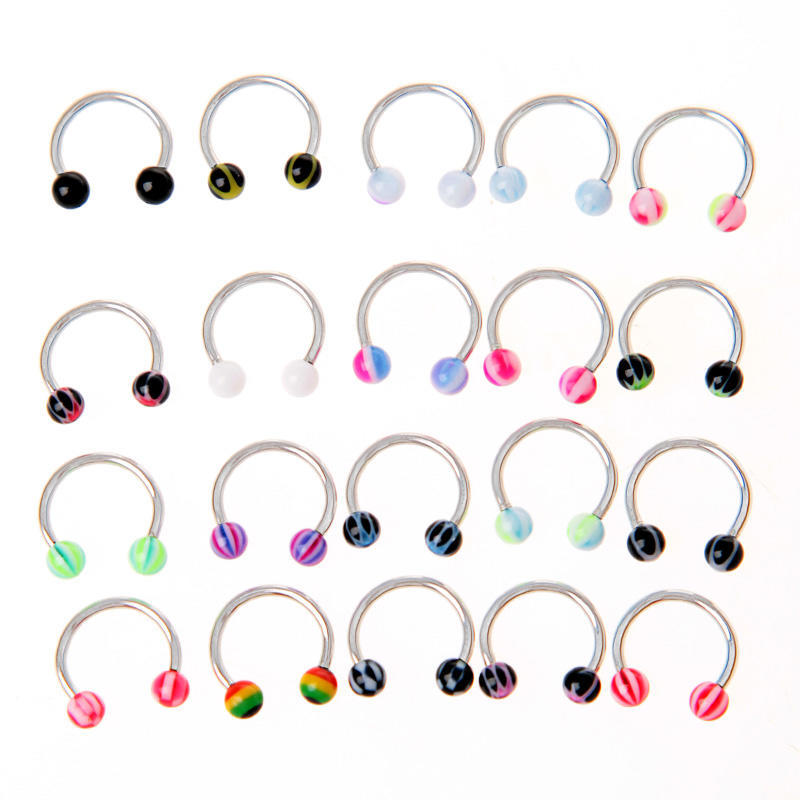 20pcs Colorful Stainless Steel Ball Barbell Curved Nose Studs Rings ...