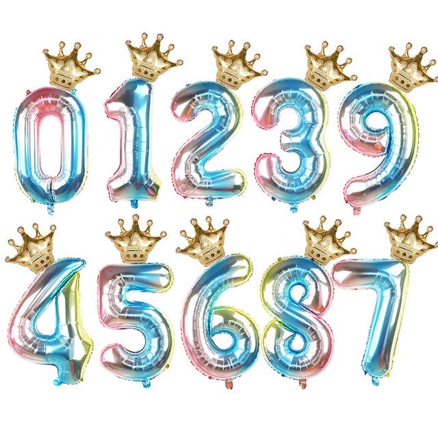 Buy 2Pcs/set 32Inch Crown Digit Number Foil Balloons Boy Girl Birthday ...
