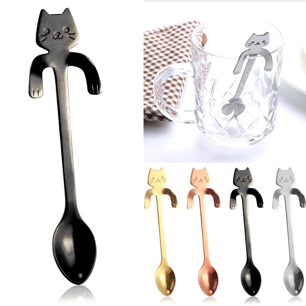 Buy Cute Stainless Steel Cat Coffee Drink Spoon Tableware Kitchen Tool ...