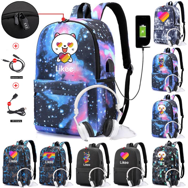 Buy Russia Likee App "LIKEE 1 (Like Video)" Backpack USB Charging Bags ...