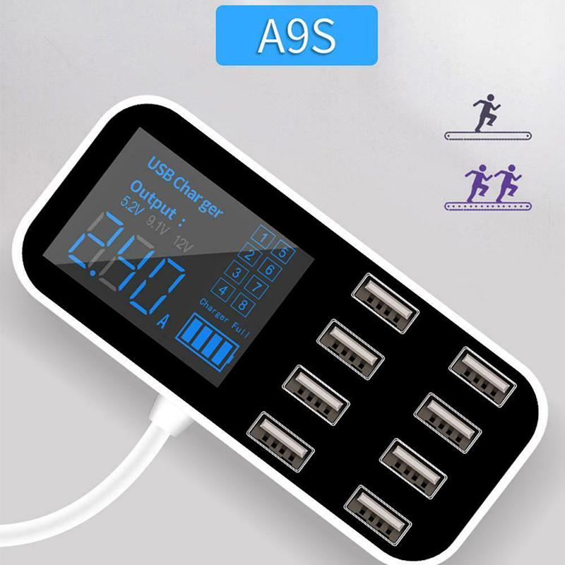 USB 8 Multi-Port Adapter Desktop Wall Charger Smart LED Display ...
