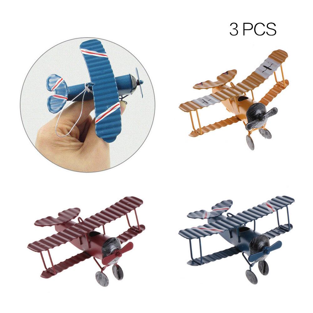 3Pcs Handicraft Vintage Retro Metal Iron Biplane Model Aircraft Toy ...