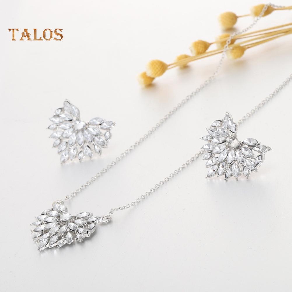Buy TJ Rhinestone Heart Pendant Chain Necklace Stud Earrings Bridal ...