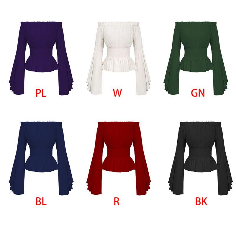 Buy Gothic Renaissance Blouse Flare Sleeves Ruffles Off Shoulder Corset ...