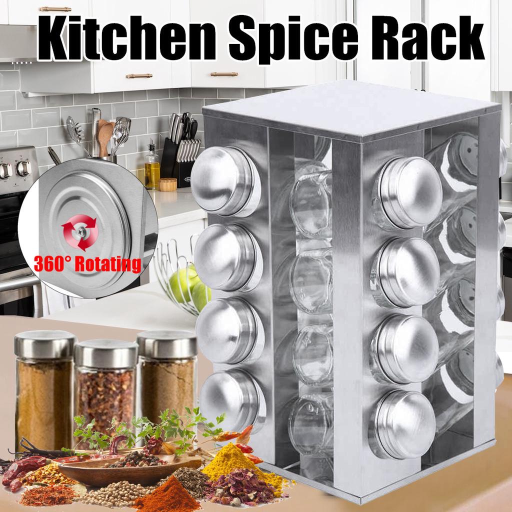 Spice Rack 16 Spices Jars Salt and Pepper Shakers Kitchen Storage Spice ...