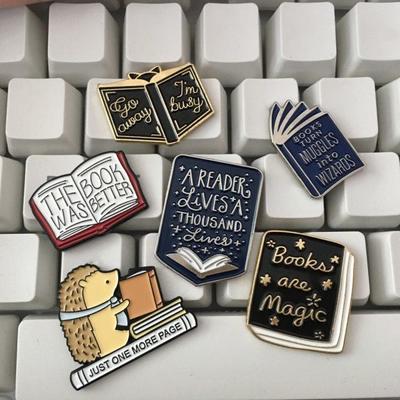 Cute Hedgehog Read Pin Reader Brooches Badges Lapel Pins Book Quote ...