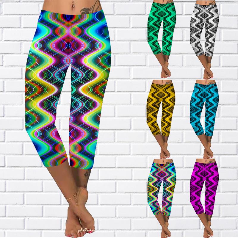 Satın alın Pants Summer Multicolor Waves Short Leggings Cropped Skinny ...