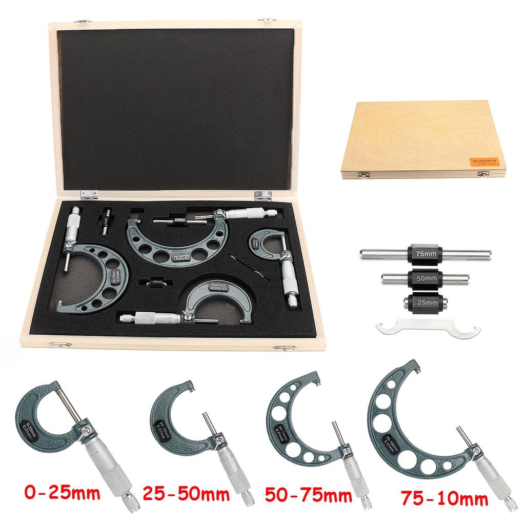 Buy 4Pcs Outside Micrometer Set Machinist Tool 0 4" 0 100mm Precision 0 ...