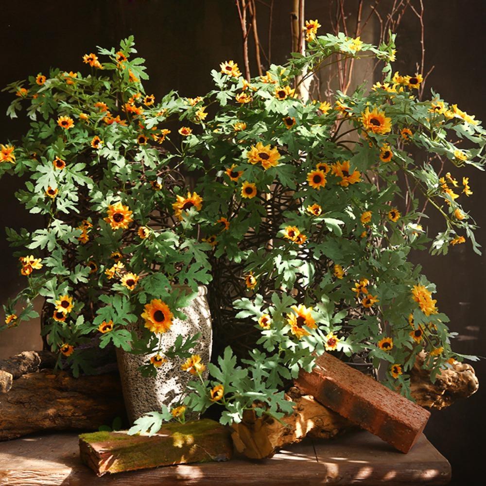 Buy Wedding Ornament Artificial Sunflower Rattan Silk Leaves Vine ...