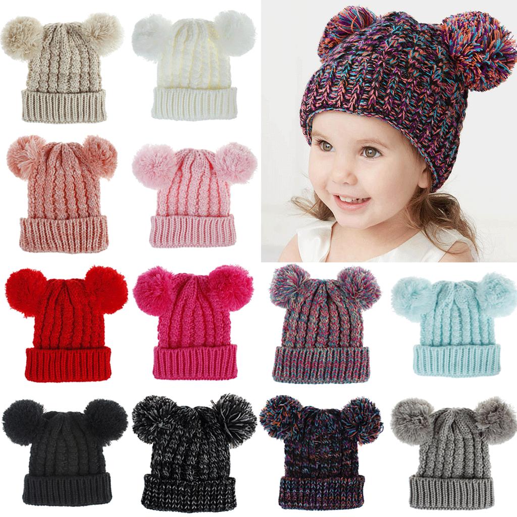 Buy Warm Winter Baby Skull Hat Kids Boys Girls Double Pom Pom Knit ...