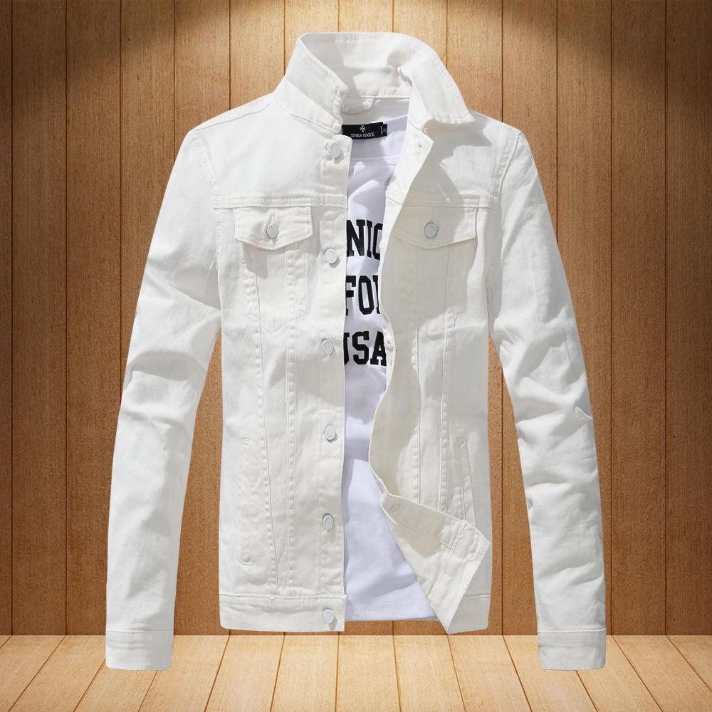 Buy Spring and Autumn White Denim Jacket Men's Slim Long Sleeve Denim ...