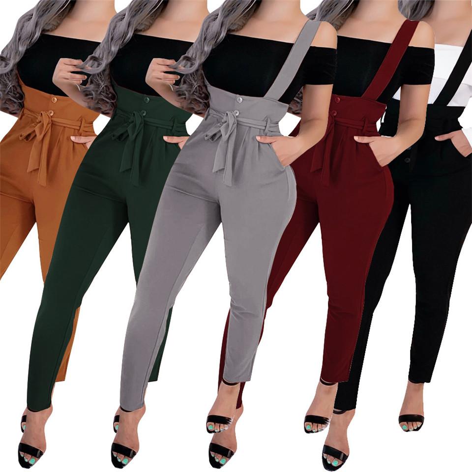2021 Autumn Women Fashion Long Pants Sashes Design Button Pockets High ...
