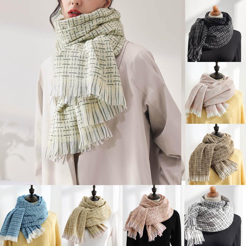 Satın alın Women's Fall Winter Scarf Classic Tassel Plaid Scarf Warm Soft Chunky Large Blanket ...