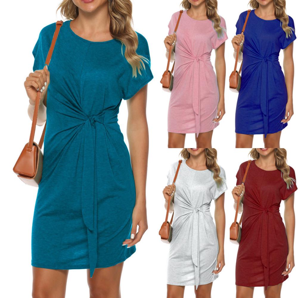 Fashion Women Short Sleeve Lace Up Slim Party Dress uygun fiyatlı satın ...