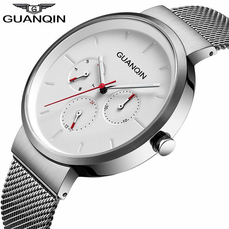Buy GUANQIN Men Quartz Watch Business Casual Mesh Strap Clock Men's ...