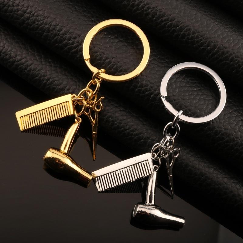 Stylist Hair Dryer/Scissor/Comb Dangle Pendant Keychain Silver Dresser ...