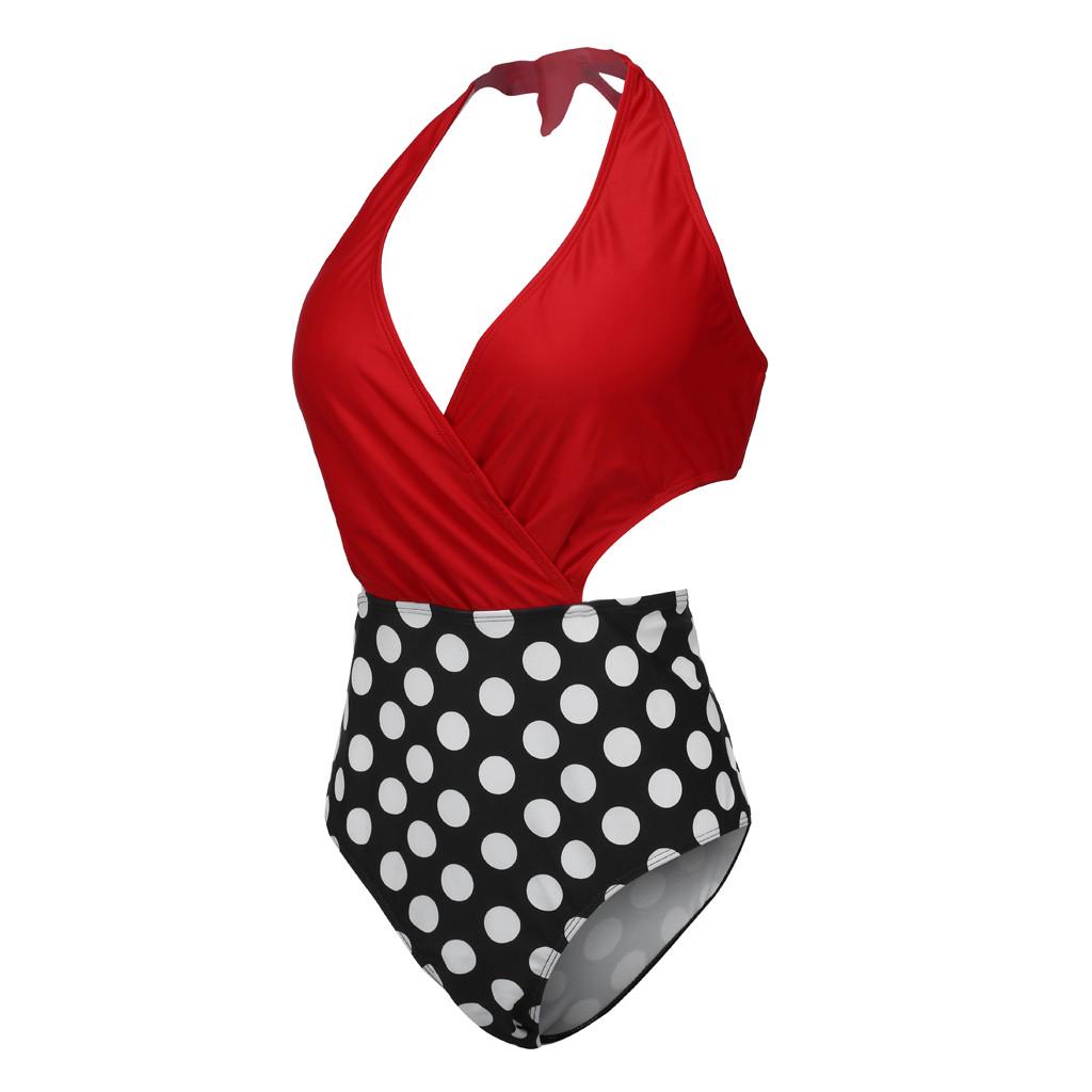 Buy Women One Piece Padded Swimwear Plus Size Dot Print Low Cut ...