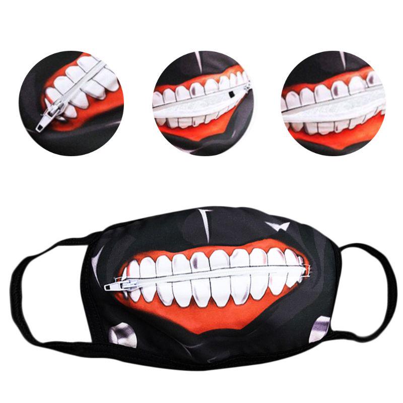 Unisex Anime Anti Dust Mouth Mask Cartoon Zipper Teeth Print Cosplay ...