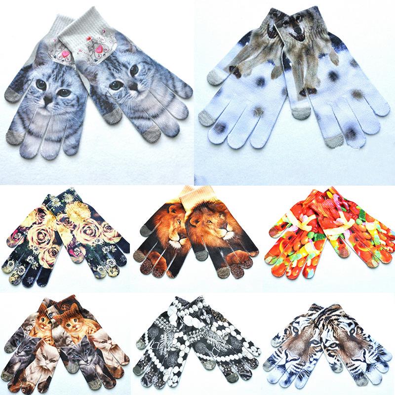 Cheap 1Pair Unisex Mittens Casual Warm 3D Print Knitted Touch Gloves ...