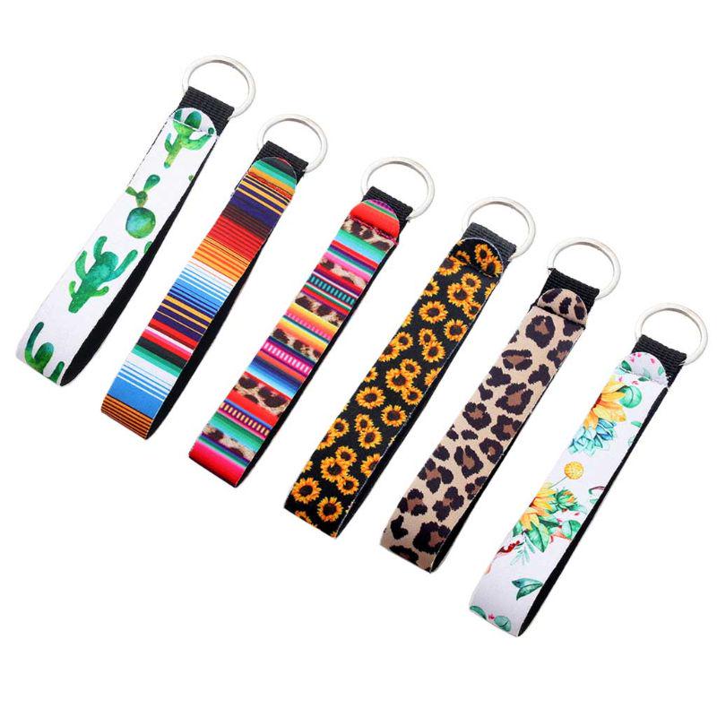Buy Colorful Flower Waterproof Neoprene Wristlet Strap Keychain Lanyard ...