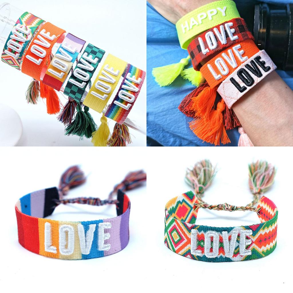 Buy 3D Love Letters Embroidery Woven Tassel Bracelet Women Bohemian ...