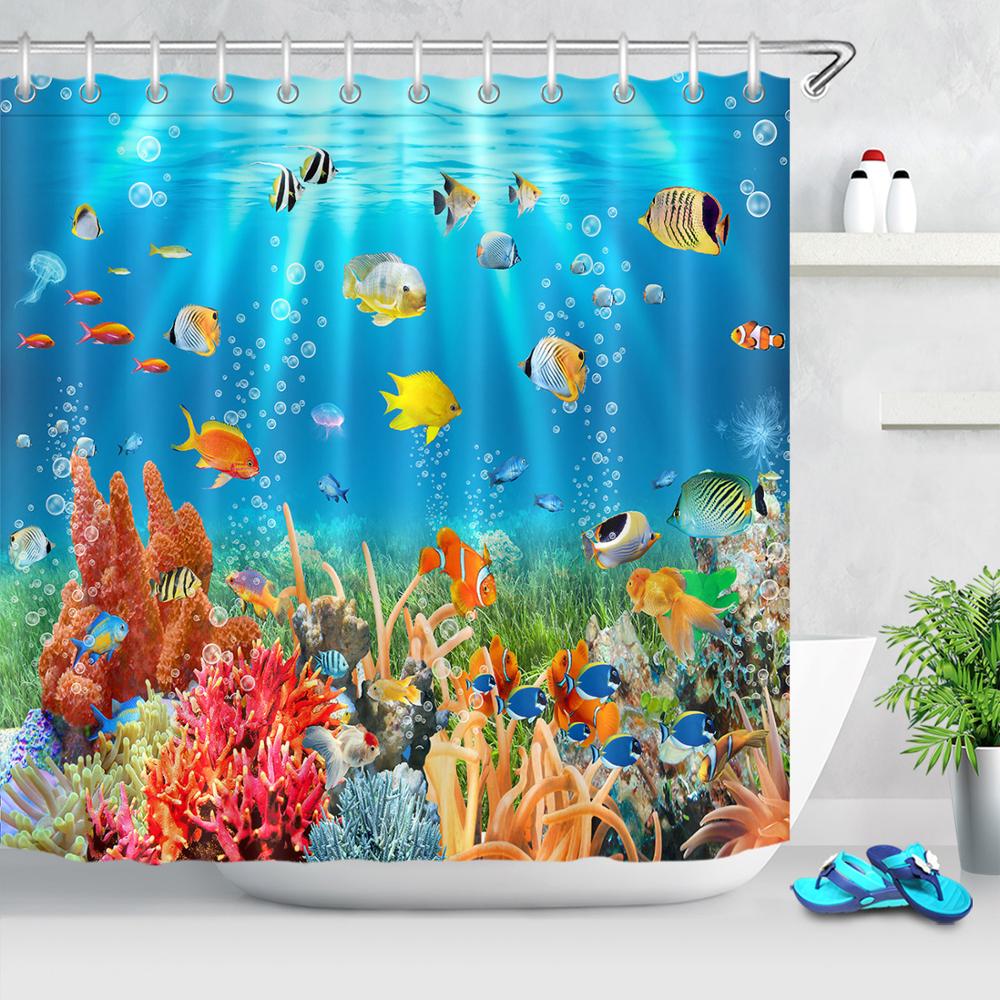 Sea animals marine life colorful tropical fish coral reef shower ...