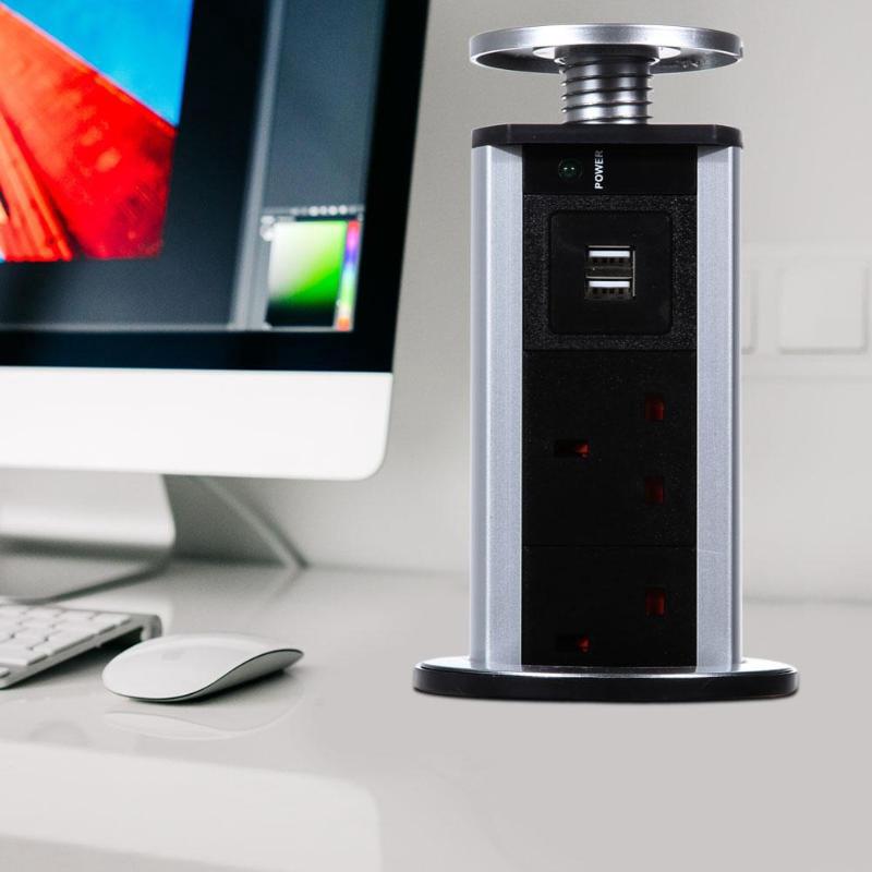 Buy PULL POP UP Electrical 3/5 Plug Socket Dual USB Kitchen Table ...