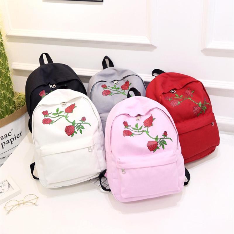 Preppy Women Canvas Flower Embroidery Large Capacity School Backpack ...