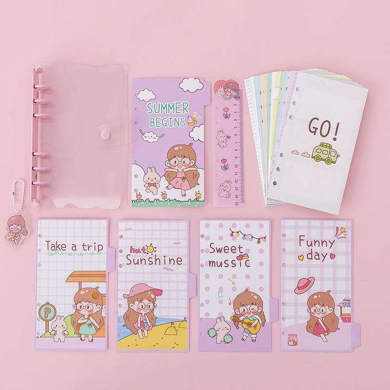 Buy Cute Cartoon Notebook with Ruler Lovely Girl Diary Book Transparent ...