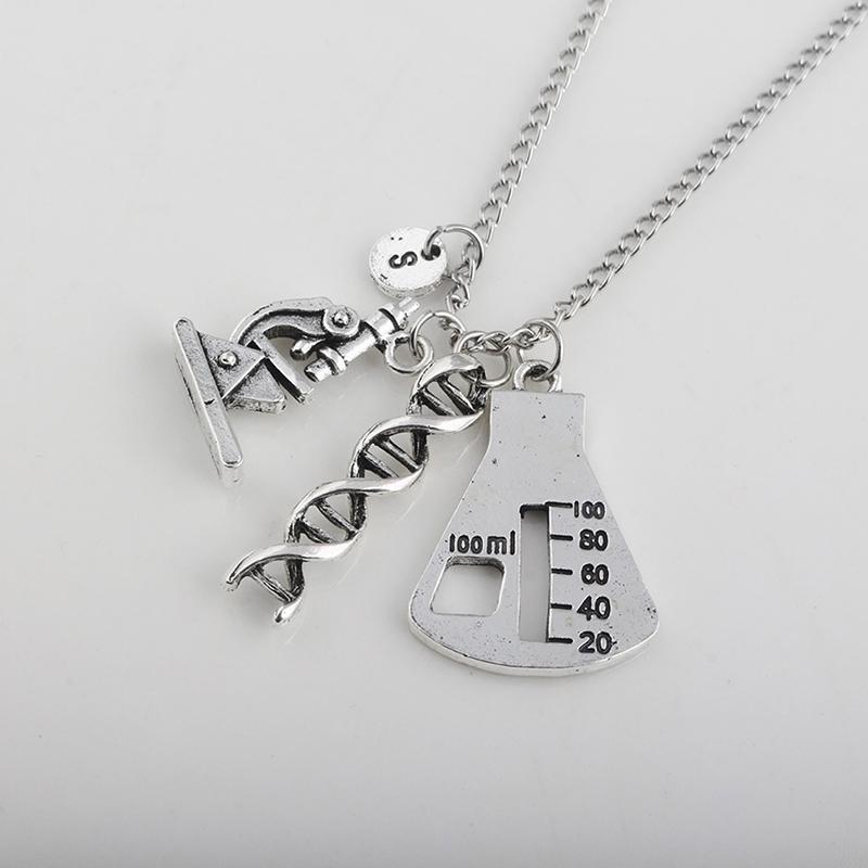 Buy Necklace DNA Spiral Medical Microscope Triangle Bottle Gene ...