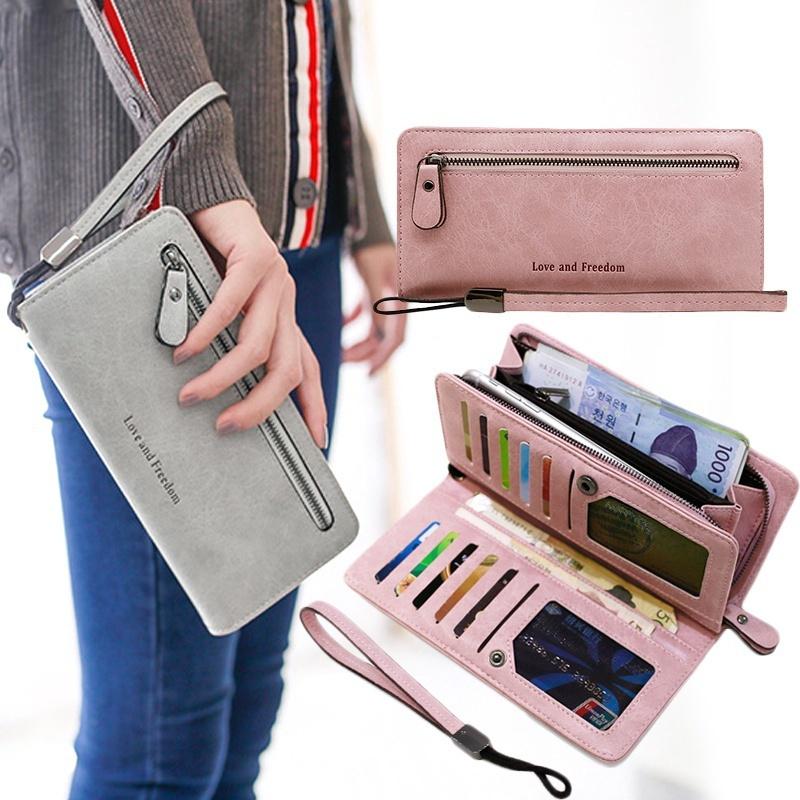 Fashion Women's Zipper Long Wallet Large Capacity Leather Purse Zipper ...