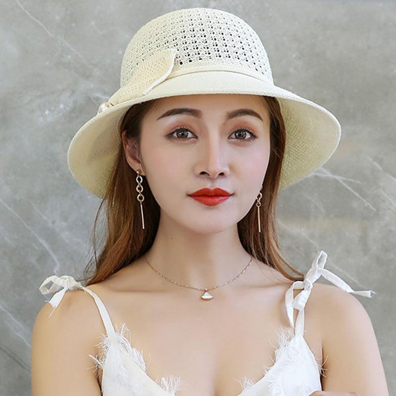 Buy New Summer Hats Women Straw Sun Hats Bow Beach Hat Breathable Straw ...