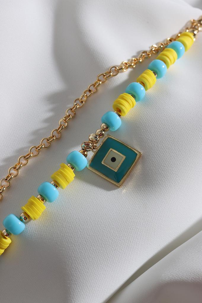 Cheap Set of 2 Yellow Fimo Beaded Square Dangle Enameled Bracelet | Joom