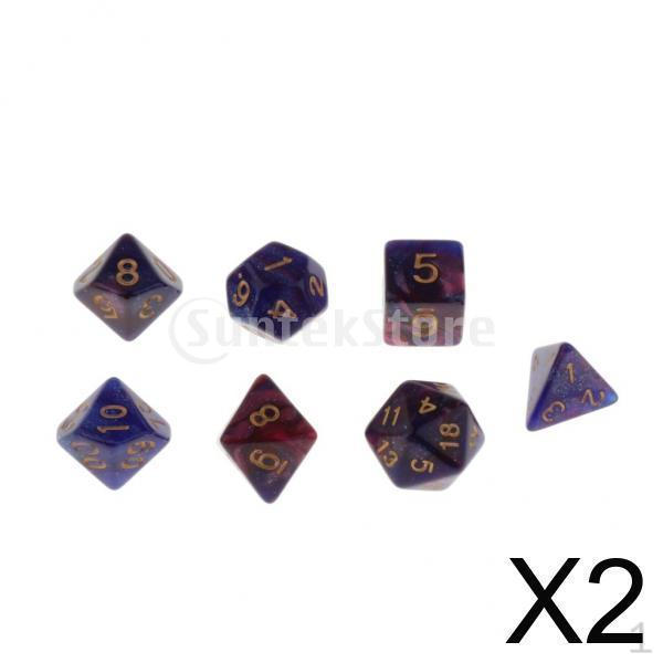 Buy 14pcs Polyhedral Dice D4 D6 D8 D10 D12 D20 for DnD RPG Games Blue Purple at affordable ...