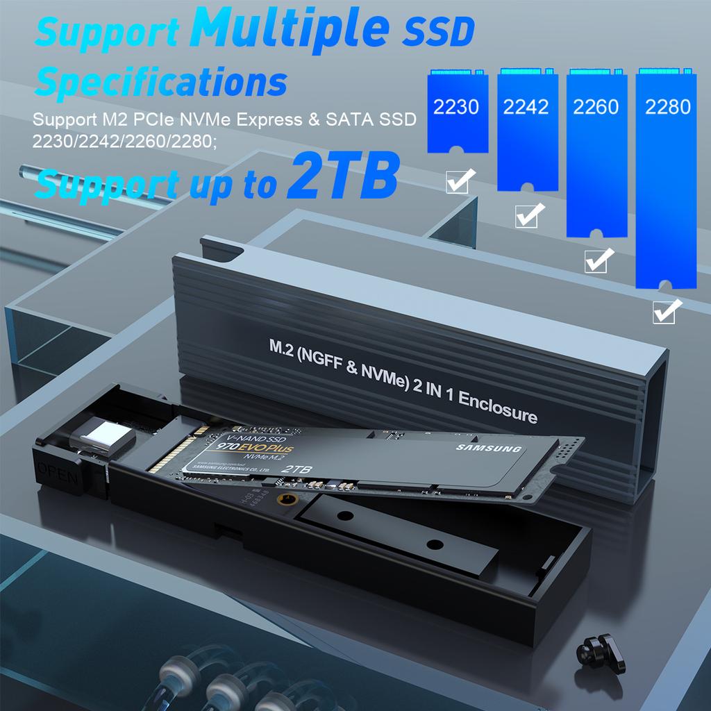 M2 SSD Case NVME Enclosure M.2 to USB 3.1 SSD Adapter w/OTG for NVME ...