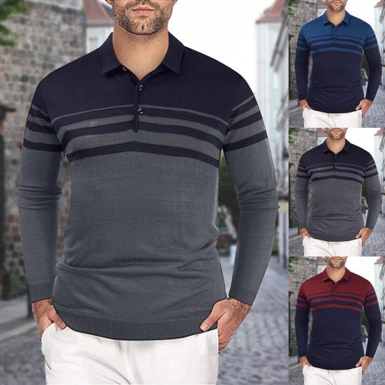Buy Turn-down Collar Stripe Slim Lapel Men Sweater Autumn Sweater for ...