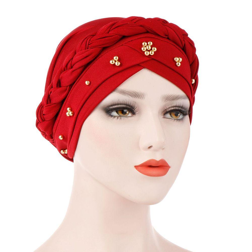 Buy Milk Silk Faux Pearl Muslim Twisted Braid Wrap Hat Women Turban Cap ...