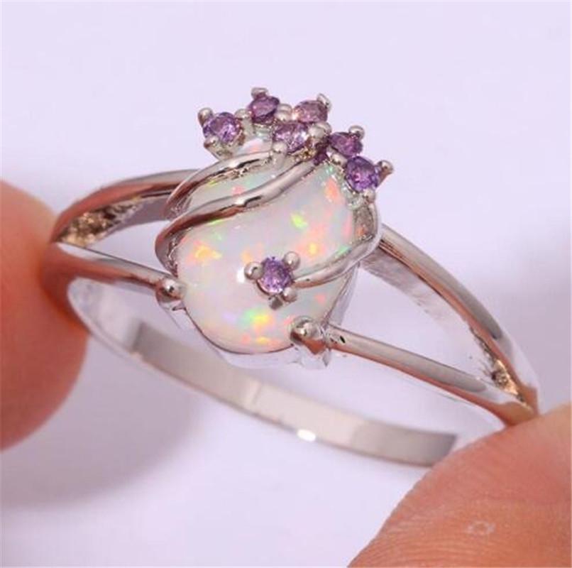 Buy Fashion Women Silver Color Ring Fire Opal Purple Moonstone Bride ...