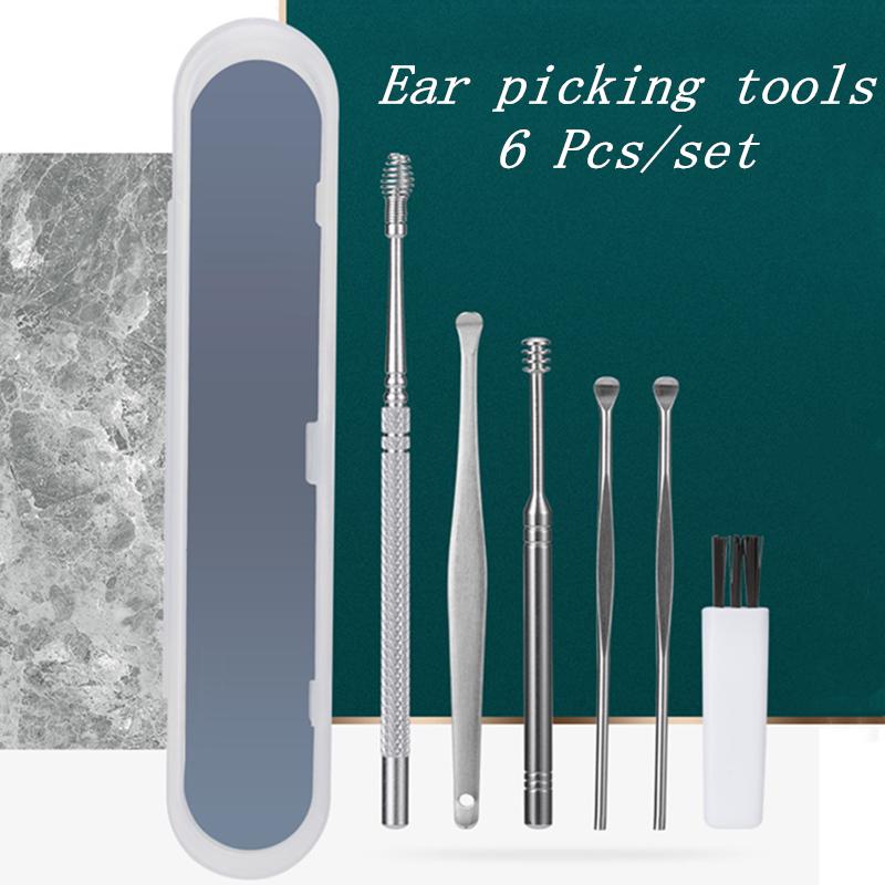 6 Pcs/set Practical Portable Ear Cleaner Rotating Ear Spoon Stainless ...