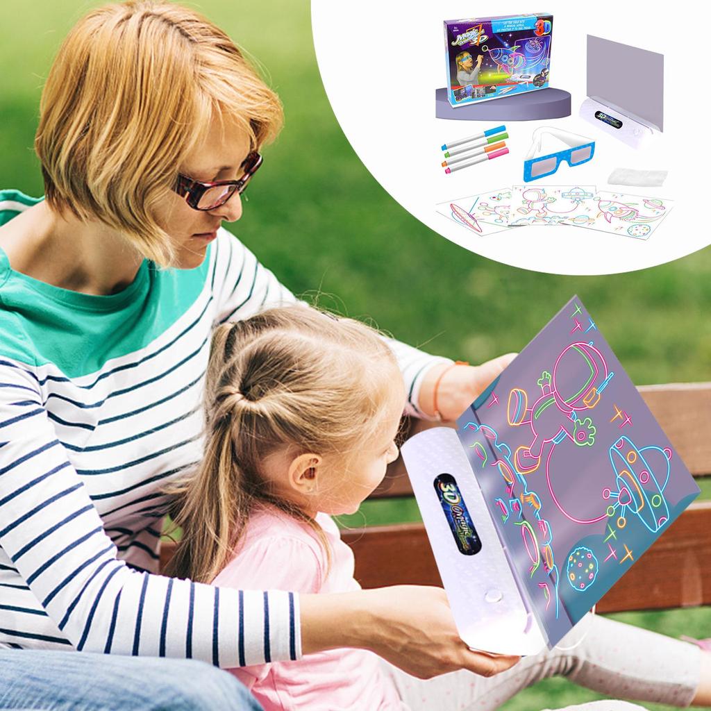Buy 3D Kids Drawing Board Painting Pad Toy Set Fluorescent Markers at ...