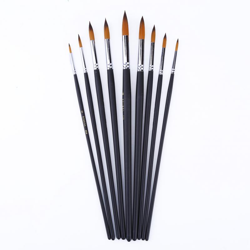 9 PCS Pointed Tip Nylon Long Wooden Handle Paint Brushes Set for Oil ...