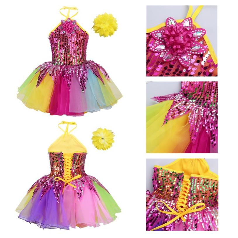 Buy Kid Girls Dancewear Halter Neck Sequins Flower Tutu Ballet Dance ...