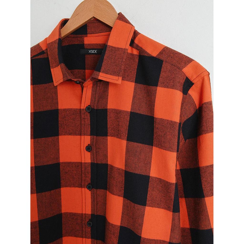 Buy XSIDE Slim Fit Long Sleeve Lumberjack Plaid Men's Shirt Orange at ...