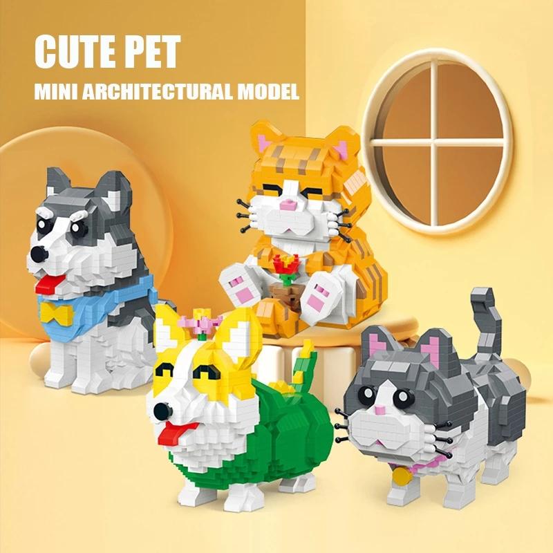 Buy Cute Pet Mini Building Blocks Corgi Dog Husky Model Bricks Cartoon ...
