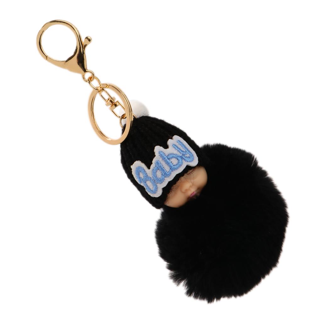 Buy Cute Sleeping Baby Key Chains Doll Faux Fur Bag Decor Keyring Red ...